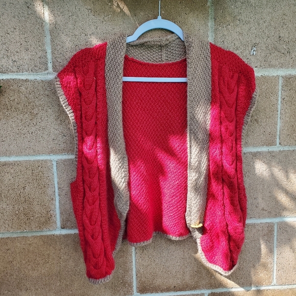 Handmade | Jackets & Coats | Vintage Knitted Red And Brown Vest | Poshmark